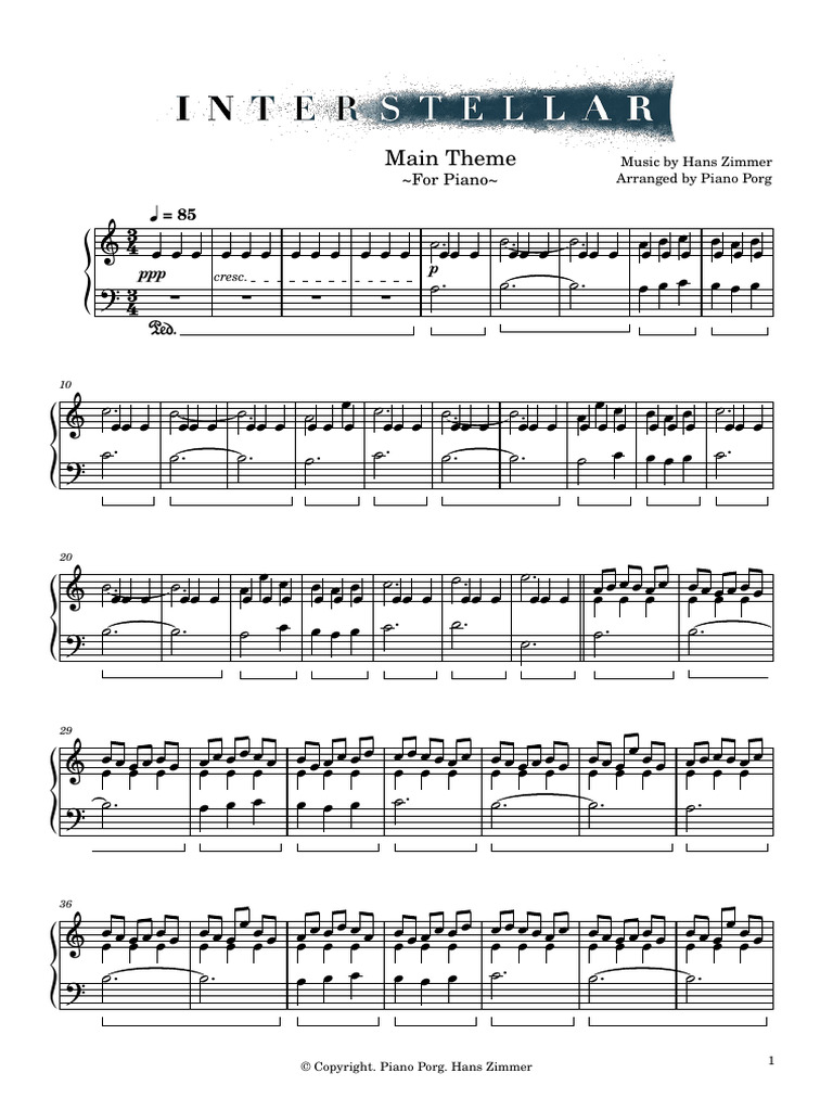 Main Theme (From Interstellar) - Hans Zimmer Piano | PDF