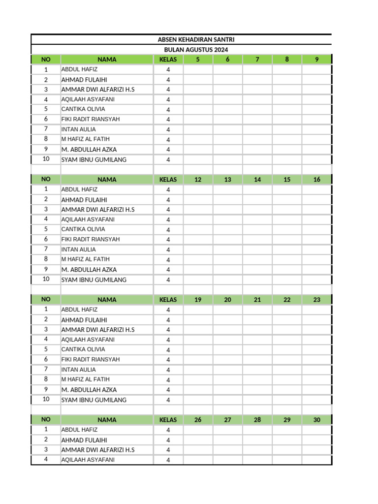 Absensi Kehadiran Santri | PDF