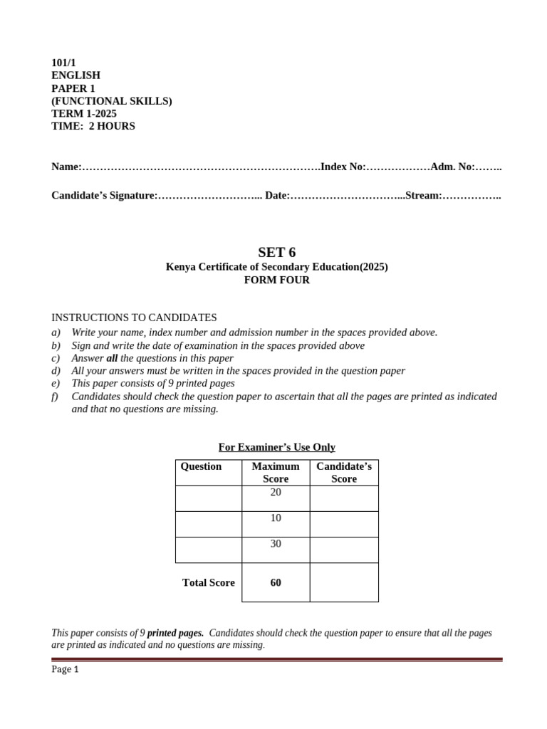 SET 6-English Paper 1 | PDF