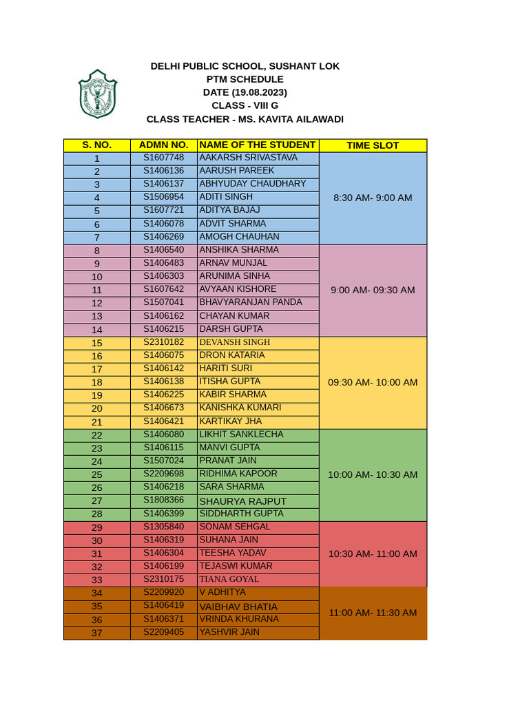Class Viii G PTM Slots Aug | PDF