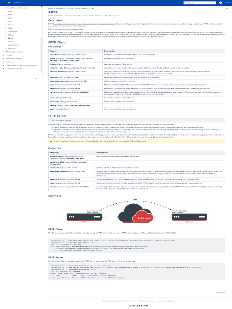 PPTP - RouterOS - MikroTik Documentation | PDF | Router (Computing) | Computer Networking