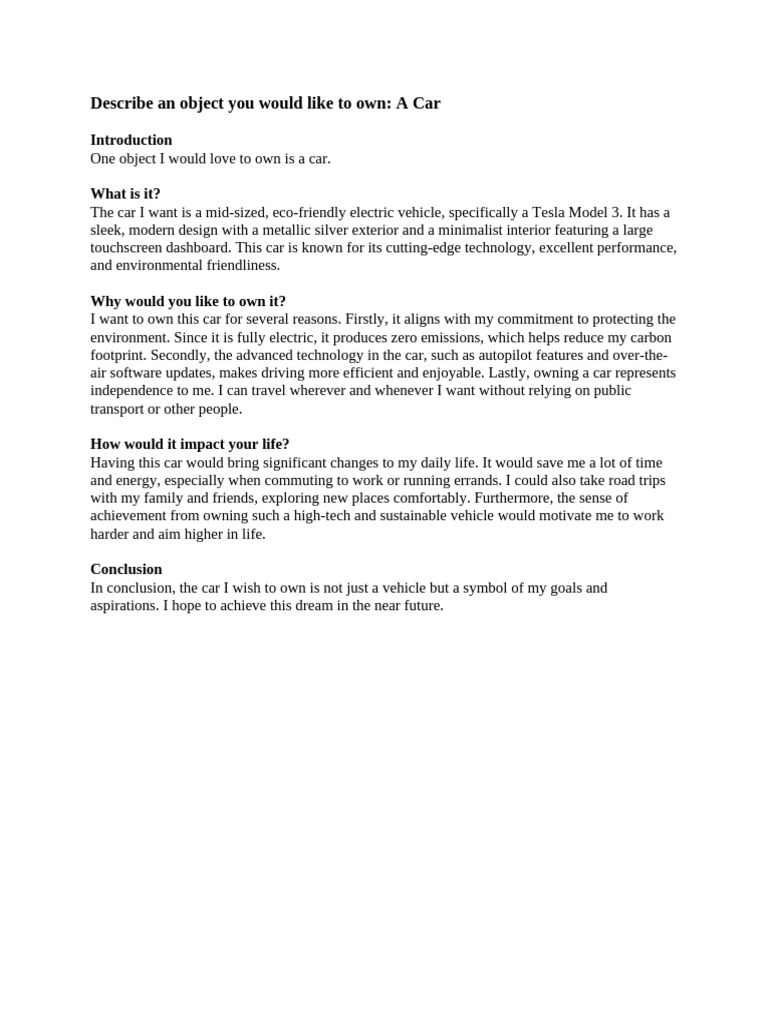 Describe An Object You Would Like To Own | PDF