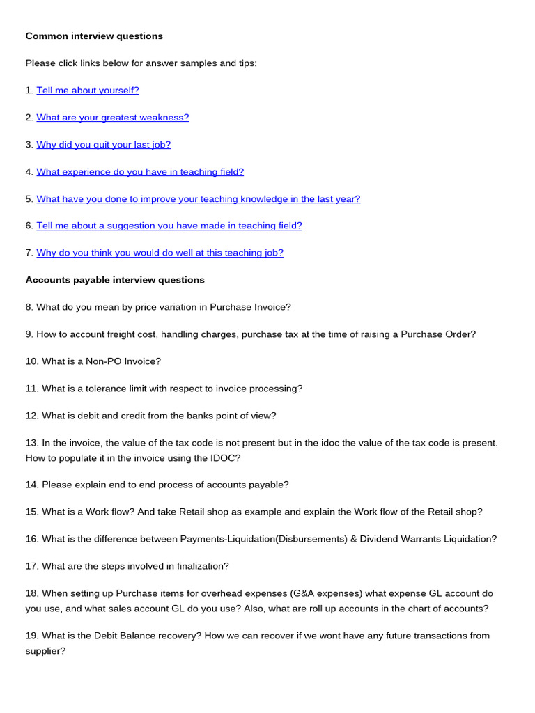 Common FA Interview Questions | PDF | Performance Indicator | Cost ...