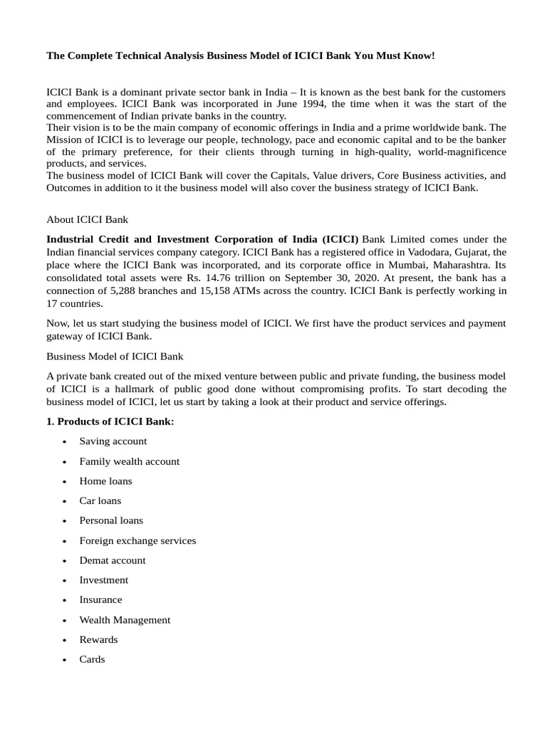 Business Model of ICICI Bank | PDF | Banks | Business Model