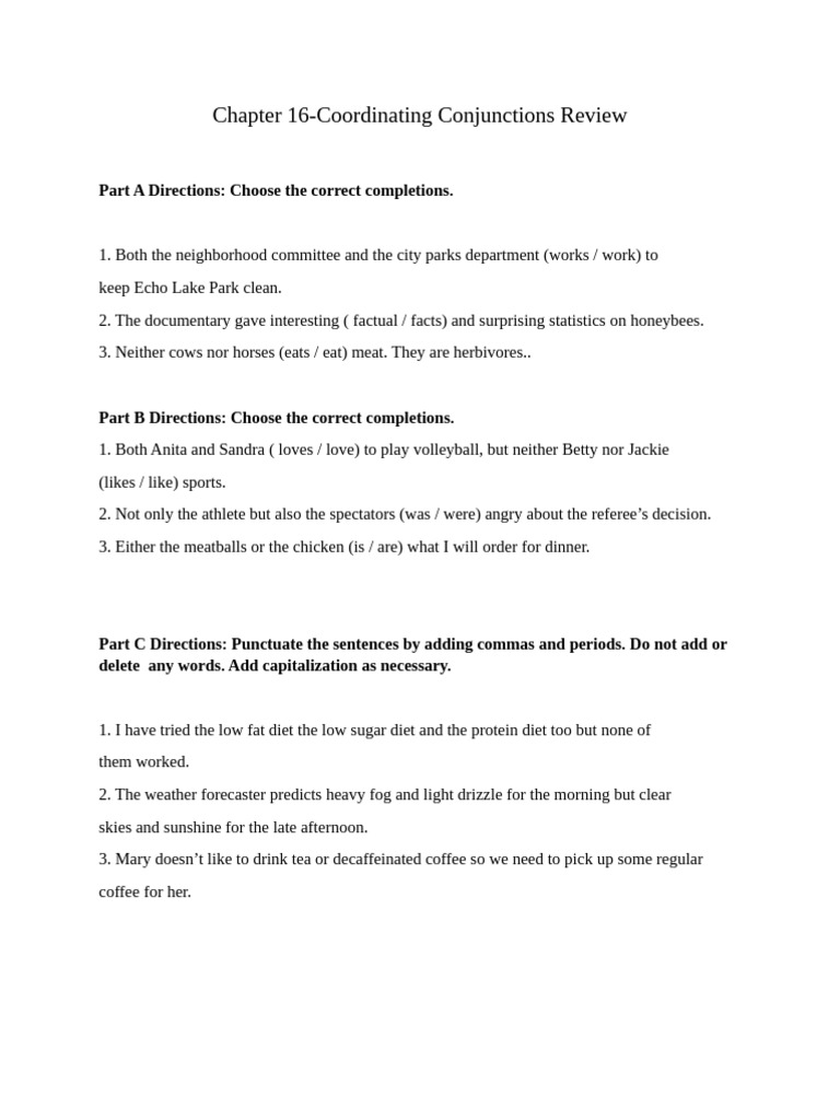 Coordinating Conjunctions Review Guide | PDF