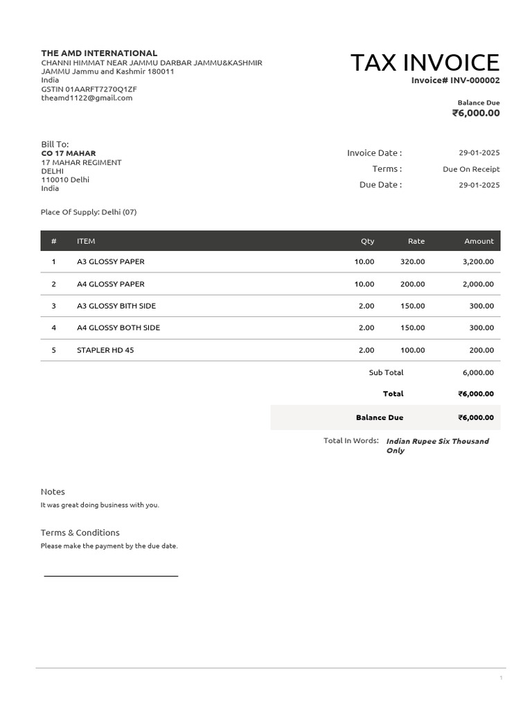 Tax Invoice for A3 and A4 Glossy Paper | PDF