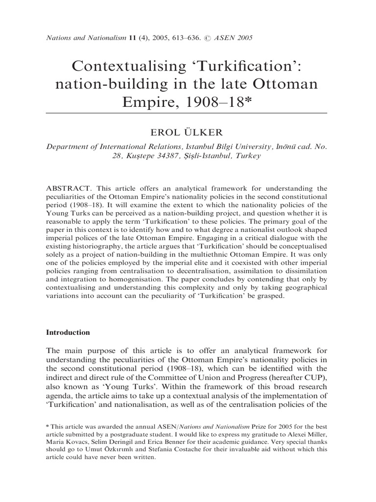Erol Ulker-Contextualising Turkification-Nation-Building in The Late ...