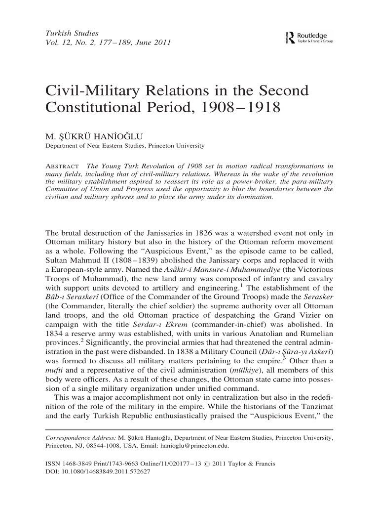 Civil-Military Relations in The Second Constitutional Period-Hanioglu ...