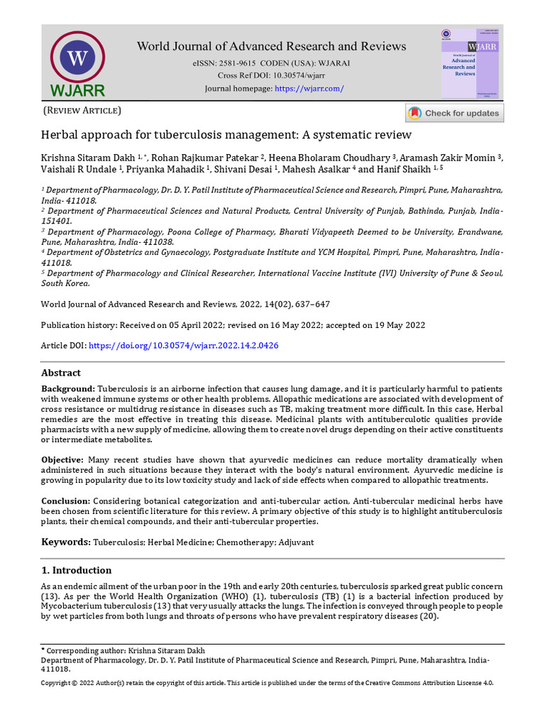 Wjarr 2022 0426 | PDF | Tuberculosis | Medicine