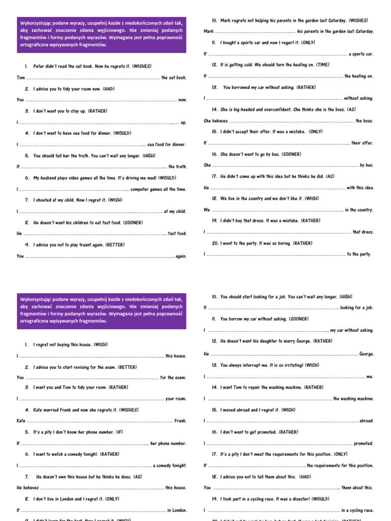 Unreal Past Transformations Exercises | PDF