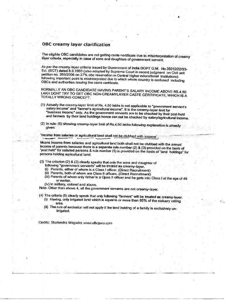 OBC-RULES For Non-Creamy Layer | PDF