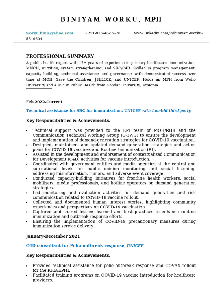 Biniyam CV | PDF | Vaccines | Hiv/Aids