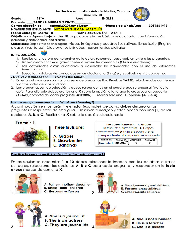 Guía de Inglés para 11°A | PDF | Cognición | Comunicación humana