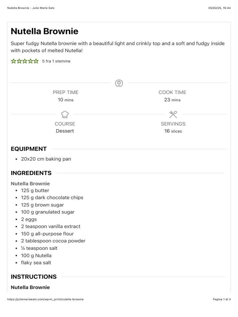 Nutella Brownie Recipe Guide | PDF | Chocolate | Fat