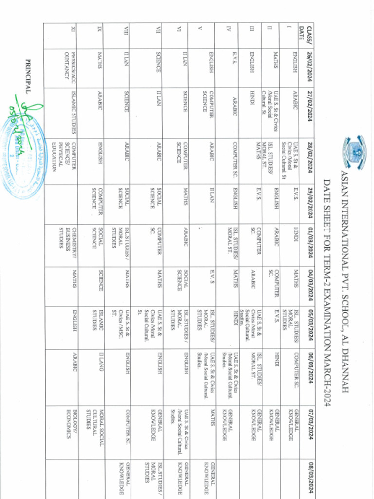 Date Sheet Term 2 Examination 2024 | PDF