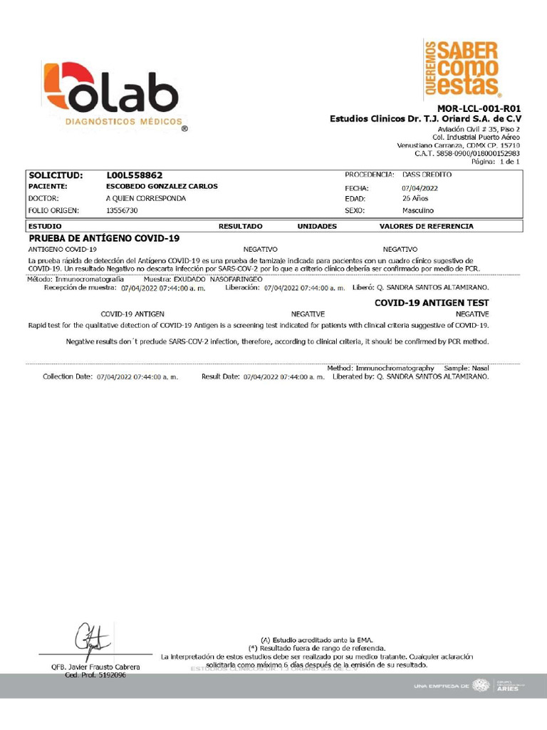 Prueba Covid Ceg 070422 | PDF