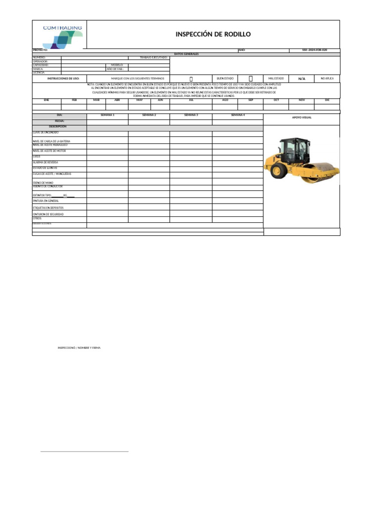 SSO - 2024 - For - 020 - Formato Inspección de Rodillo | PDF | Vehículo ...