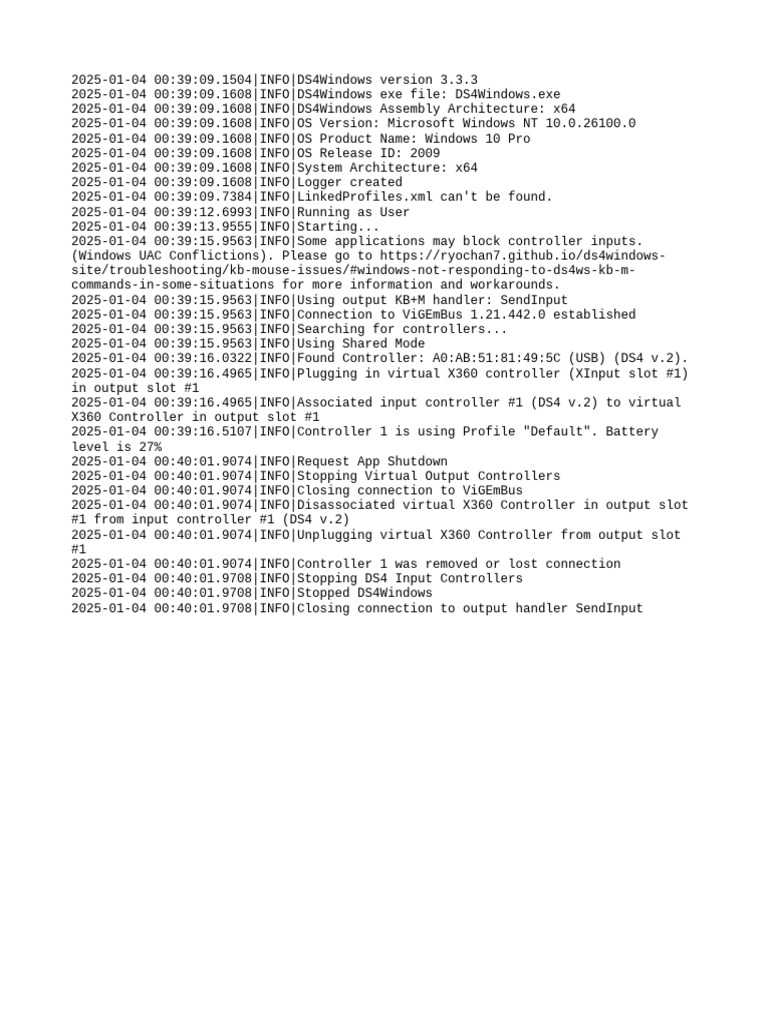 Ds4windows Log 20250104.1 | PDF
