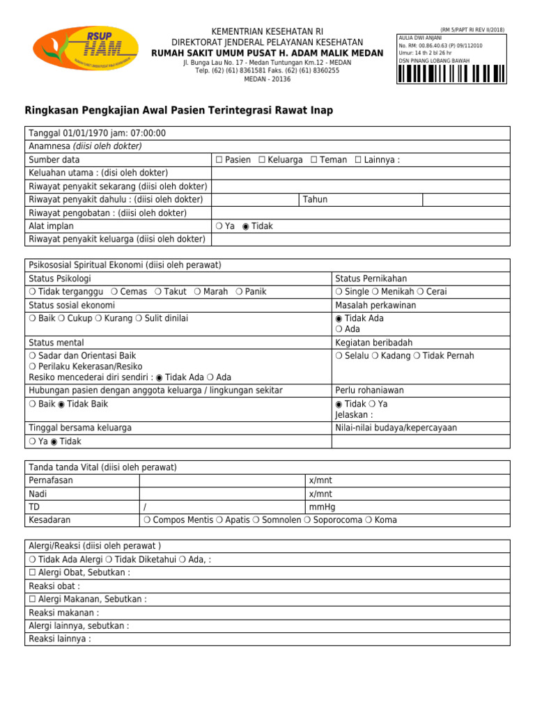Pengkajian Awal Pasien Terintegrasi Rawat Inap | PDF