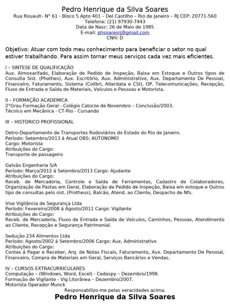 Curriculum Vitae Pedro h. Soares.doc | PDF