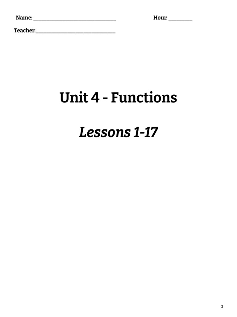Unit 4 Student Workbook | PDF | Function (Mathematics) | Variable (Mathematics)