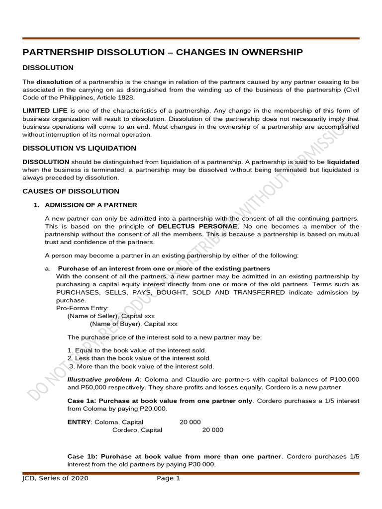 Partnership Dissolution - Changes in Ownership | PDF | Partnership | Interest