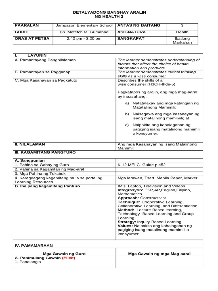 Health 3 Q3-W5. LP Final Checked | PDF