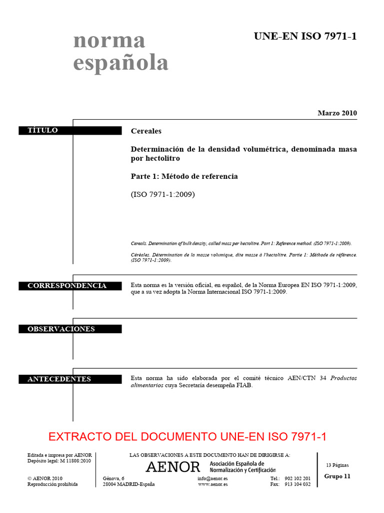 Método para determinar densidad de cereales | PDF | Organización ...