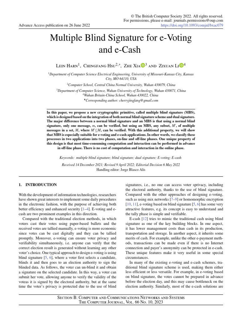 Multiple Blind Signature for E-Voting and E-Cash | PDF | Electronic ...