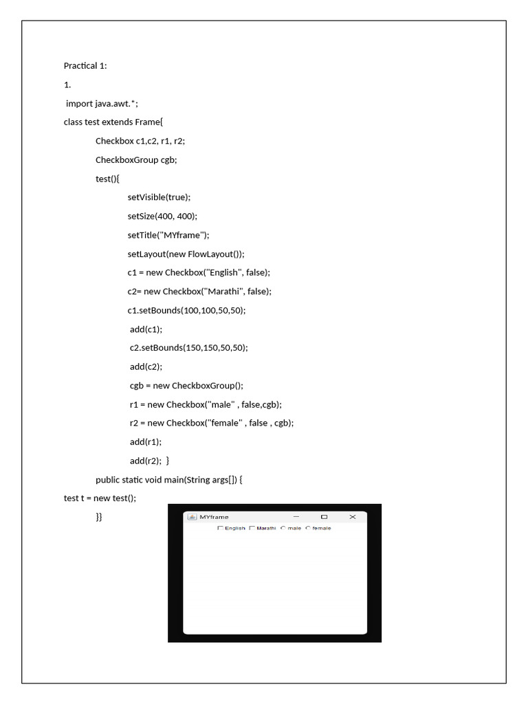 Java AWT Checkbox Example Code | PDF