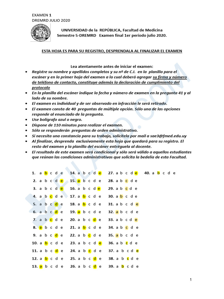 BCC5 Periodo 1 Julio 2020 Examen 1 Prototipo | PDF | Cortisol ...