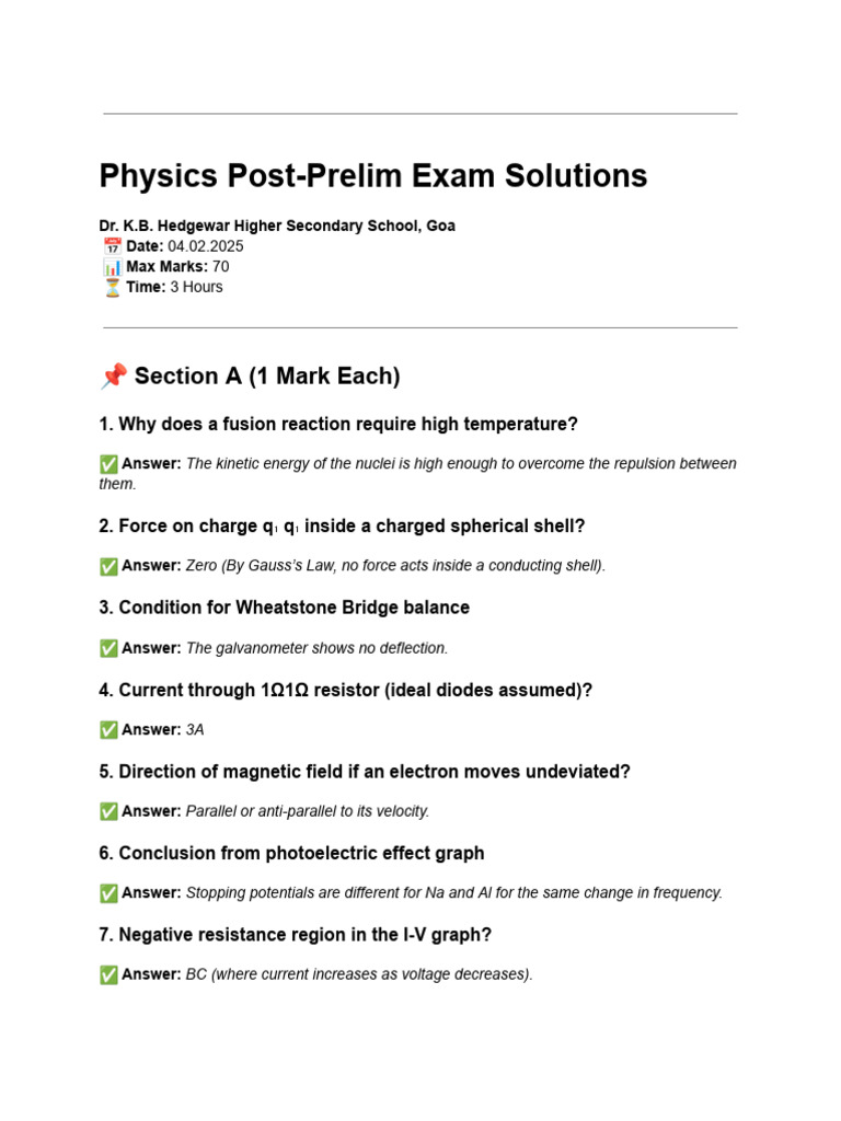 Physics Post Prelim Solutions | PDF | Magnetism | Physics