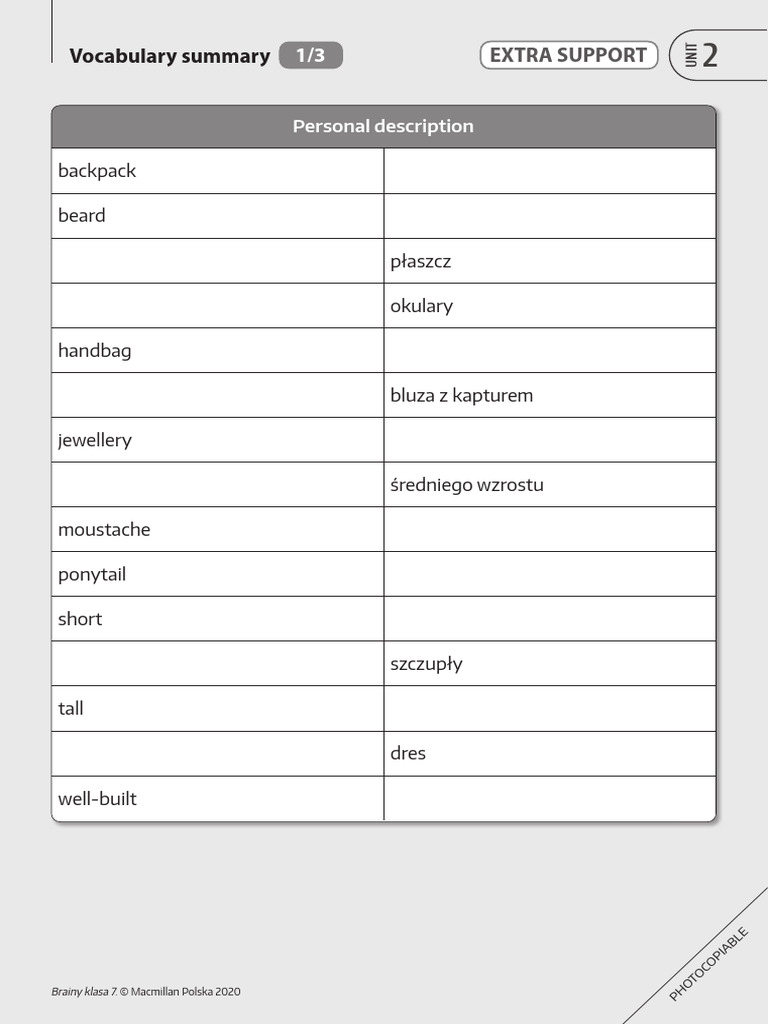 Brainy 7 Unit 2 Vocabulary Summary | PDF