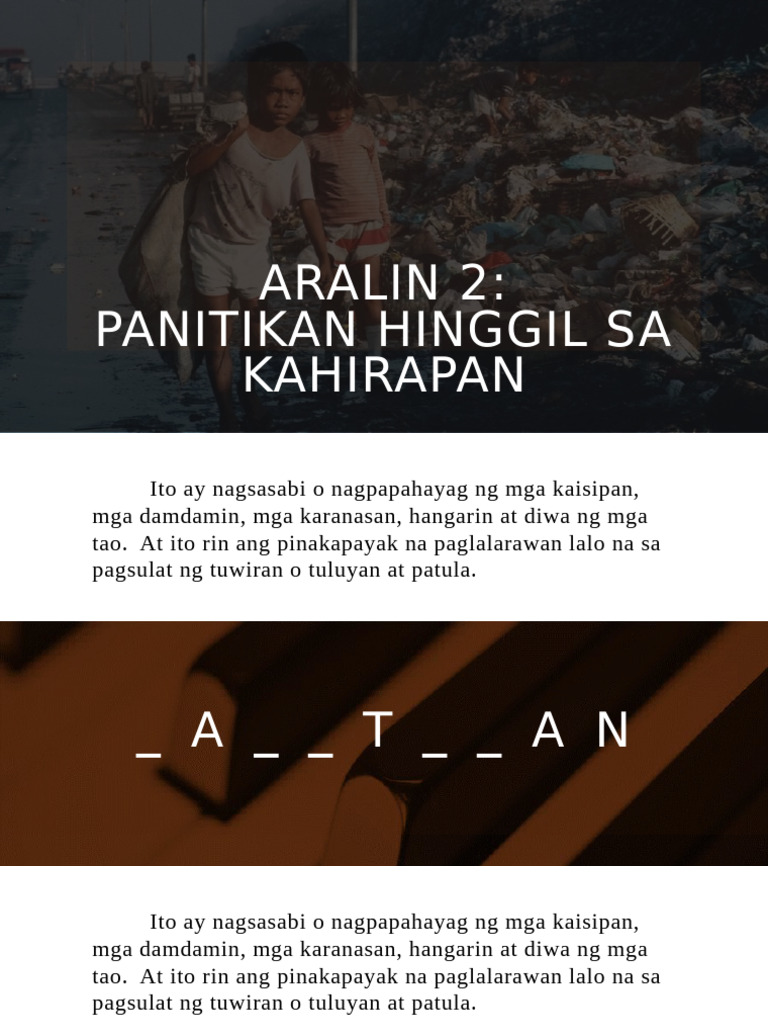 FILIPINO II - Aralin 2: Panitikan Hinggil Sa Kahirapan | PDF