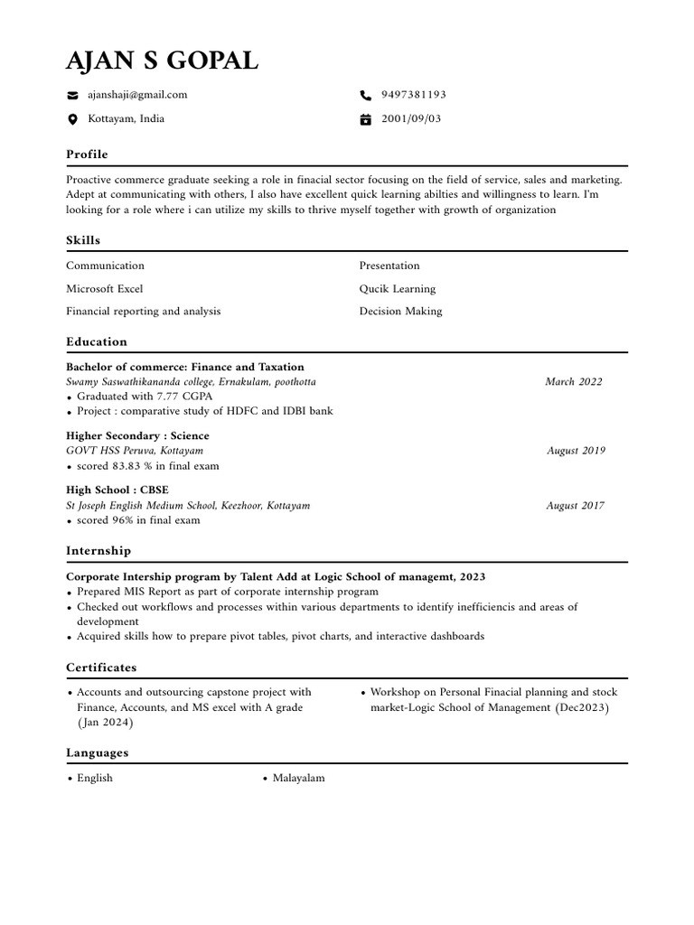 Ajan S Gopal CV | PDF