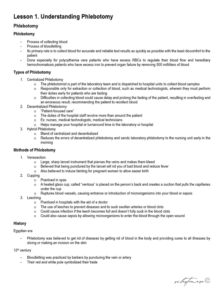 Lesson 1. Understanding Phlebotomy | PDF | Infection | Pathology