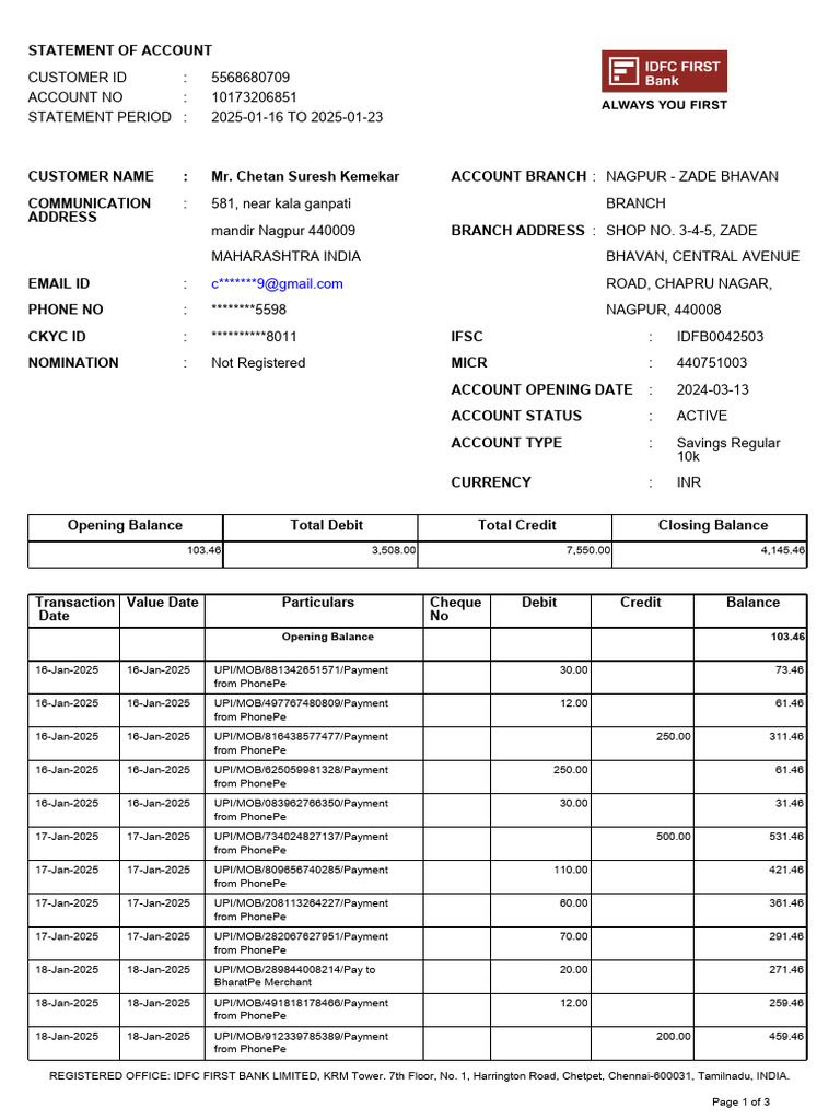 Opening Balance 103.46 | PDF | Payments | Automated Teller Machine