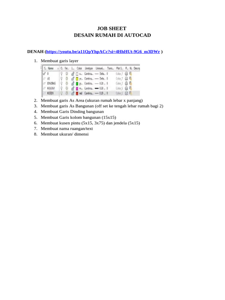 Job Sheet Desain Rumah Di Autocad | PDF
