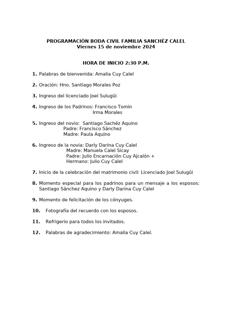 Programación Boda | PDF | Amor