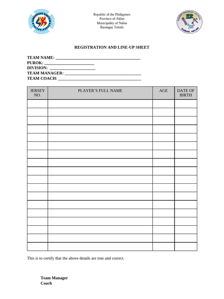 registration-and-line-up-sheet | PDF