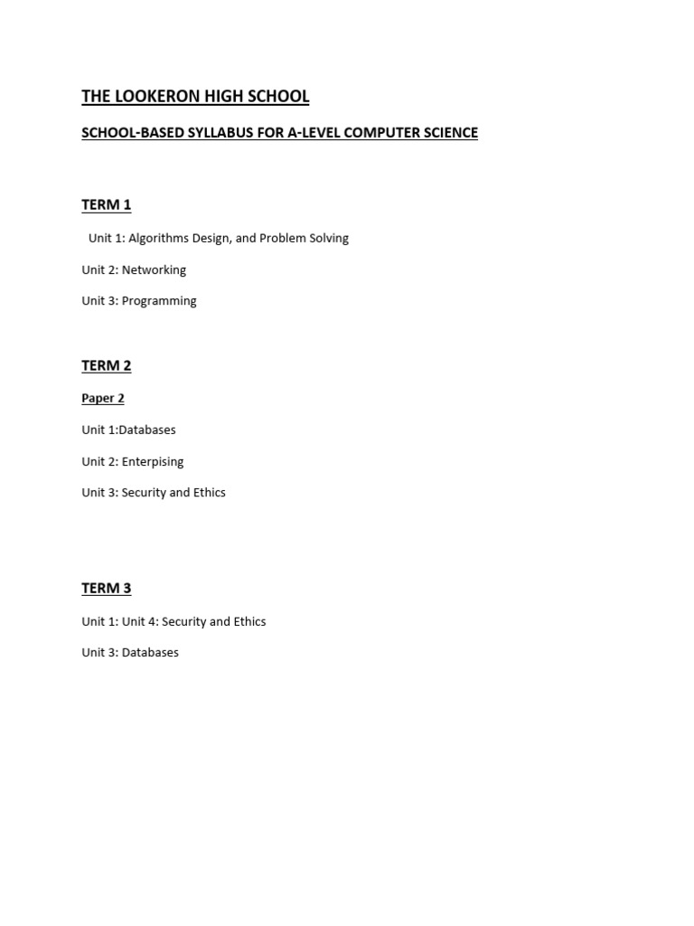 Alevel Computer Sch-based Syllabus | PDF