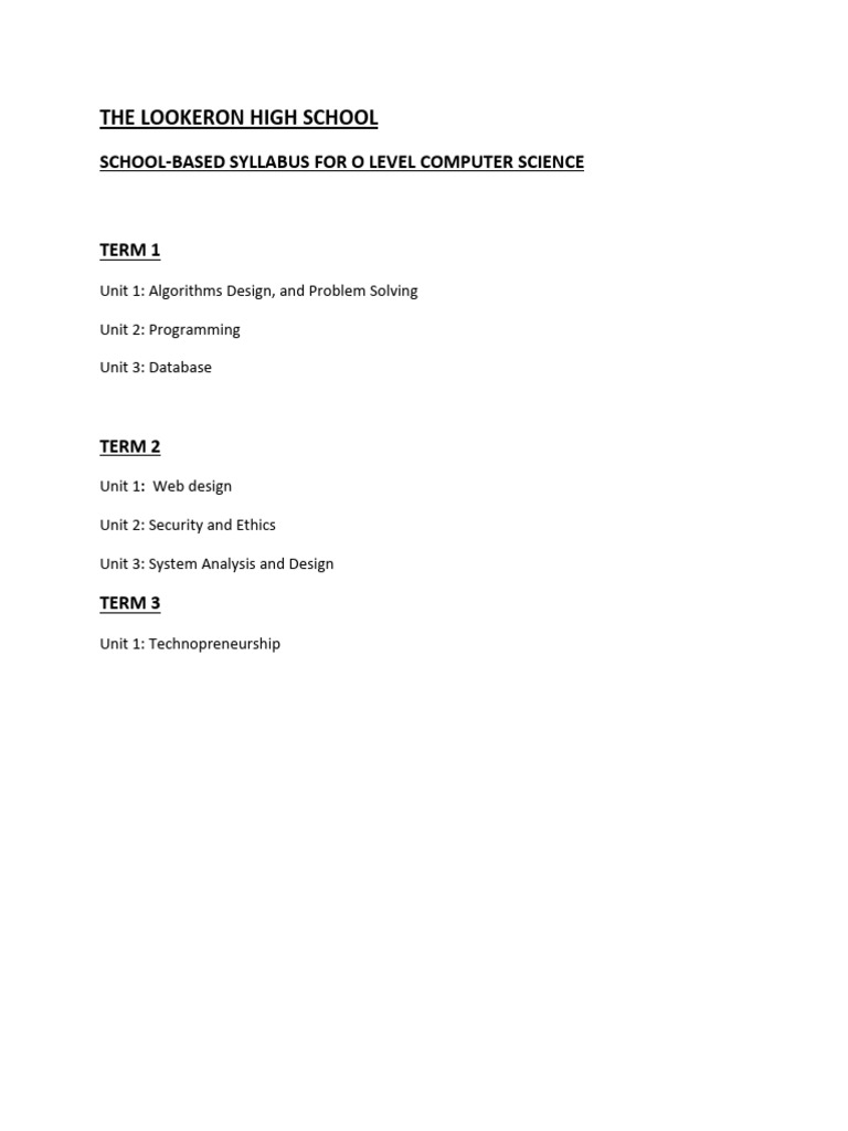 Olevel Computer Sch-Based Syllabus | PDF