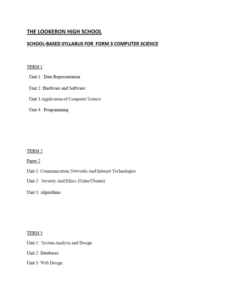 Form 3 Computer Sch-Based Syllabus | PDF
