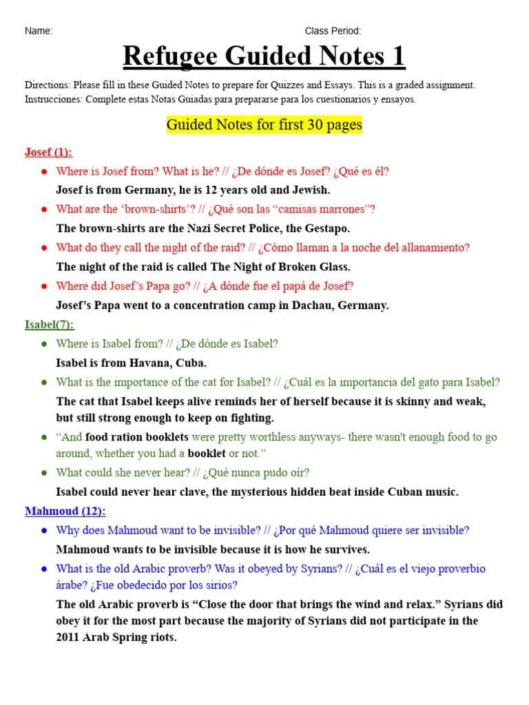 Refugee Week1 Guided Notes Student | PDF