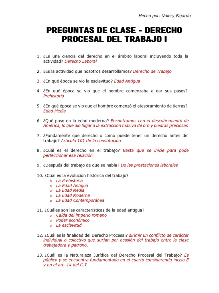 Preguntas de Clase - Derecho Procesal Del Trabajo I | PDF | Ley ...