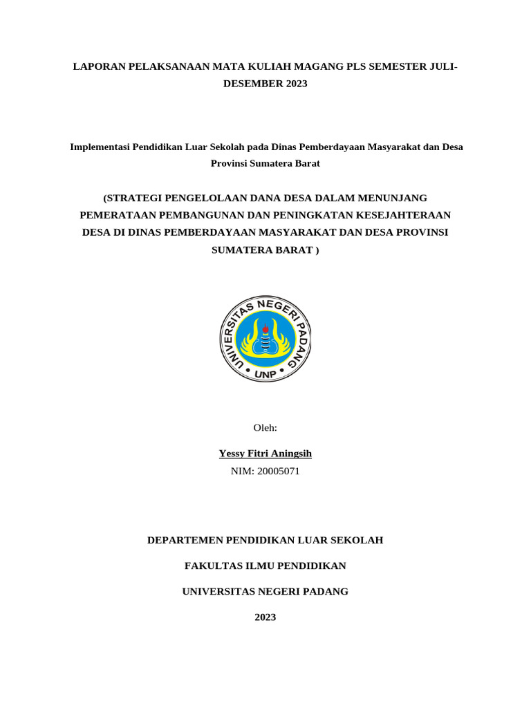Laporan Magang Yessy Fitri Aningsih 20005071 - 1 | PDF