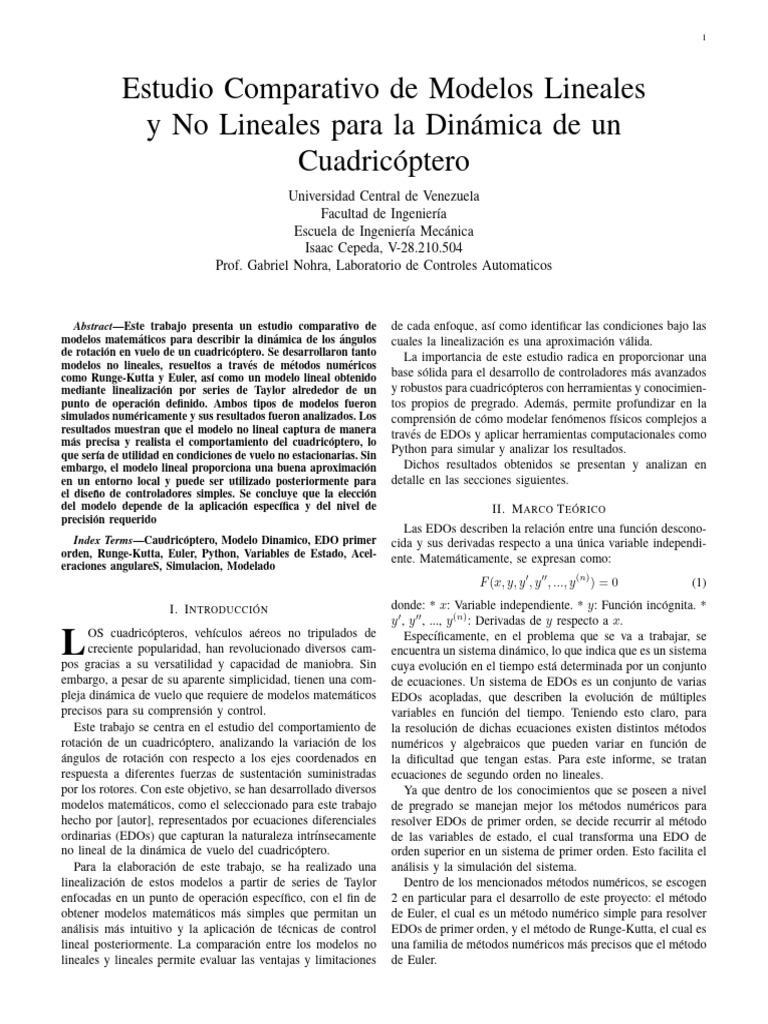Estudio Comparativo de Modelos Lineales y No Lineales Para La Dinamica ...