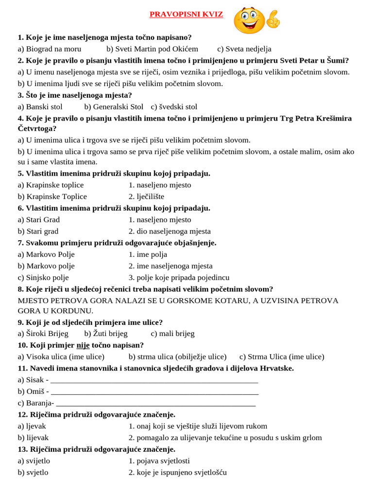 Pravopis Nastavni Listi 6 Razred | PDF