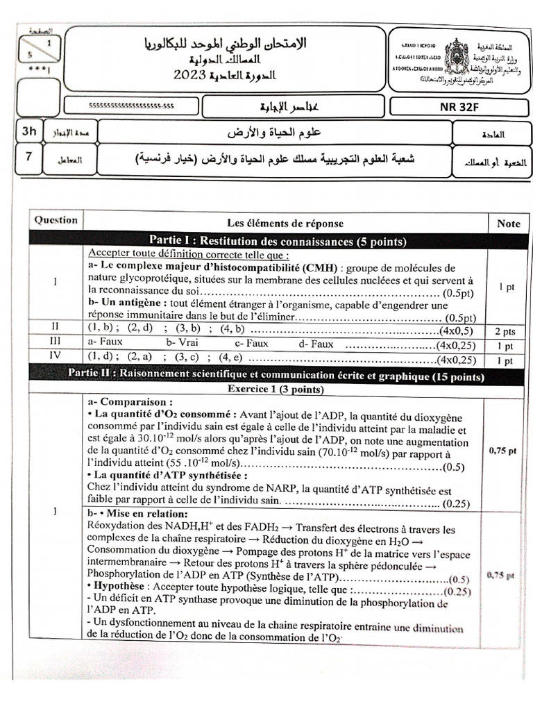 Examen National SVT 2eme Bac SVT 2023 Normale Corrige | PDF