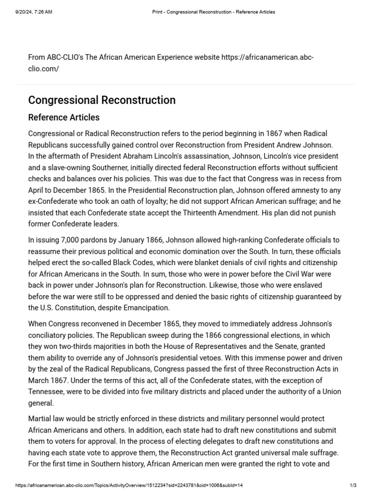 Congressional Reconstruction | PDF | Reconstruction Era | Thirteenth ...